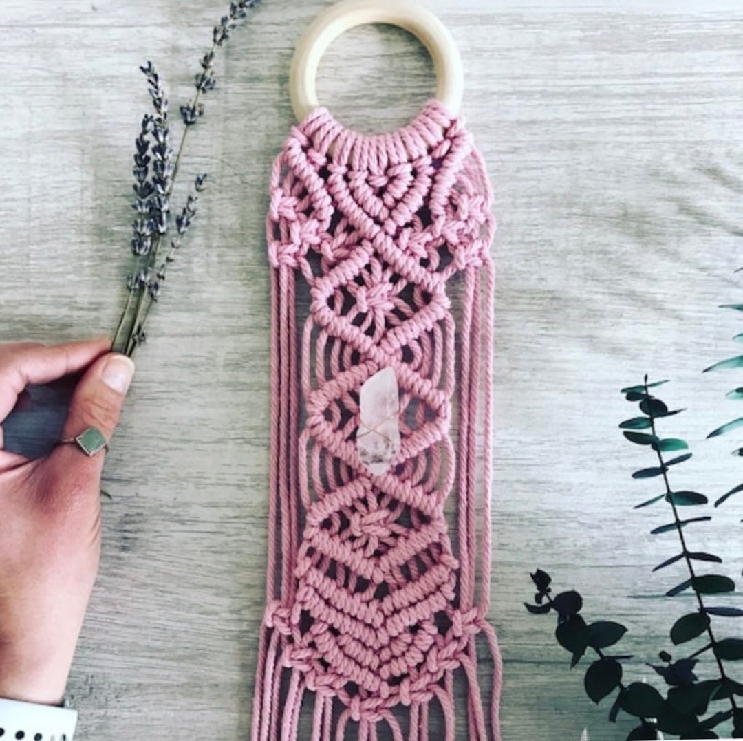 Mini Macrame With Crystal Quartz, Macrame Wall Hanging, Boho Nursery ...