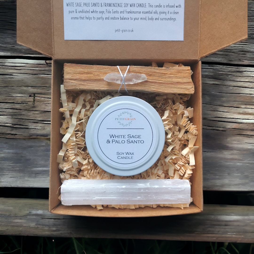 PALO SMUDGING SET: Palo Santo & White Sage Smudging Candle, Palo Santo ...