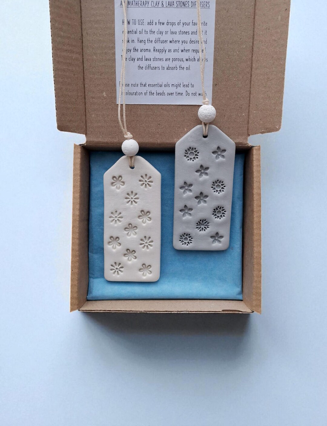 Floral Clay & Lava Stone Essential Oil Diffuser Set / Clay Diffuser ...