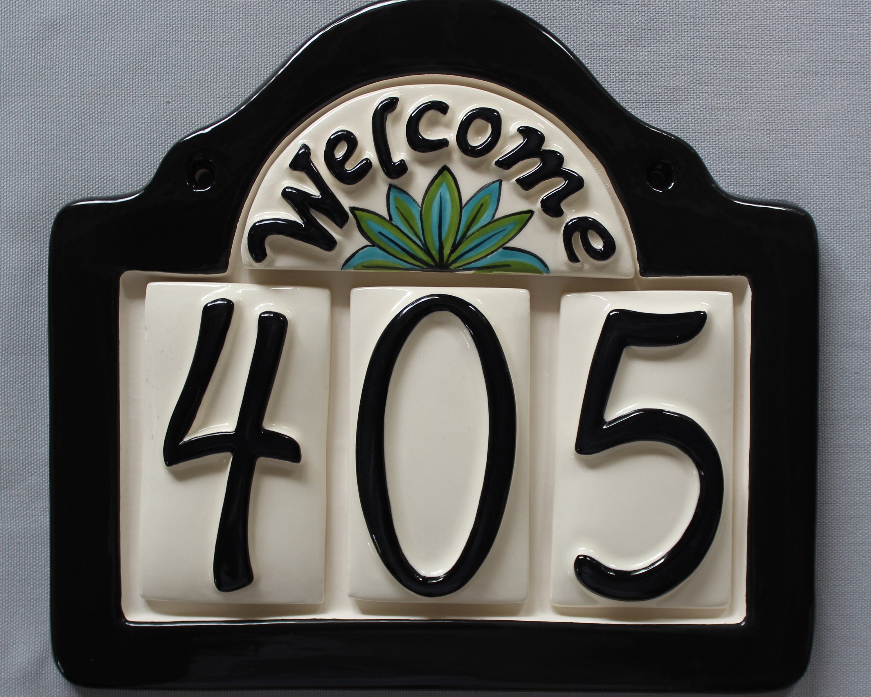 Welcome Address Plaque with 3 Numbers Custom painted ceramic | Etsy