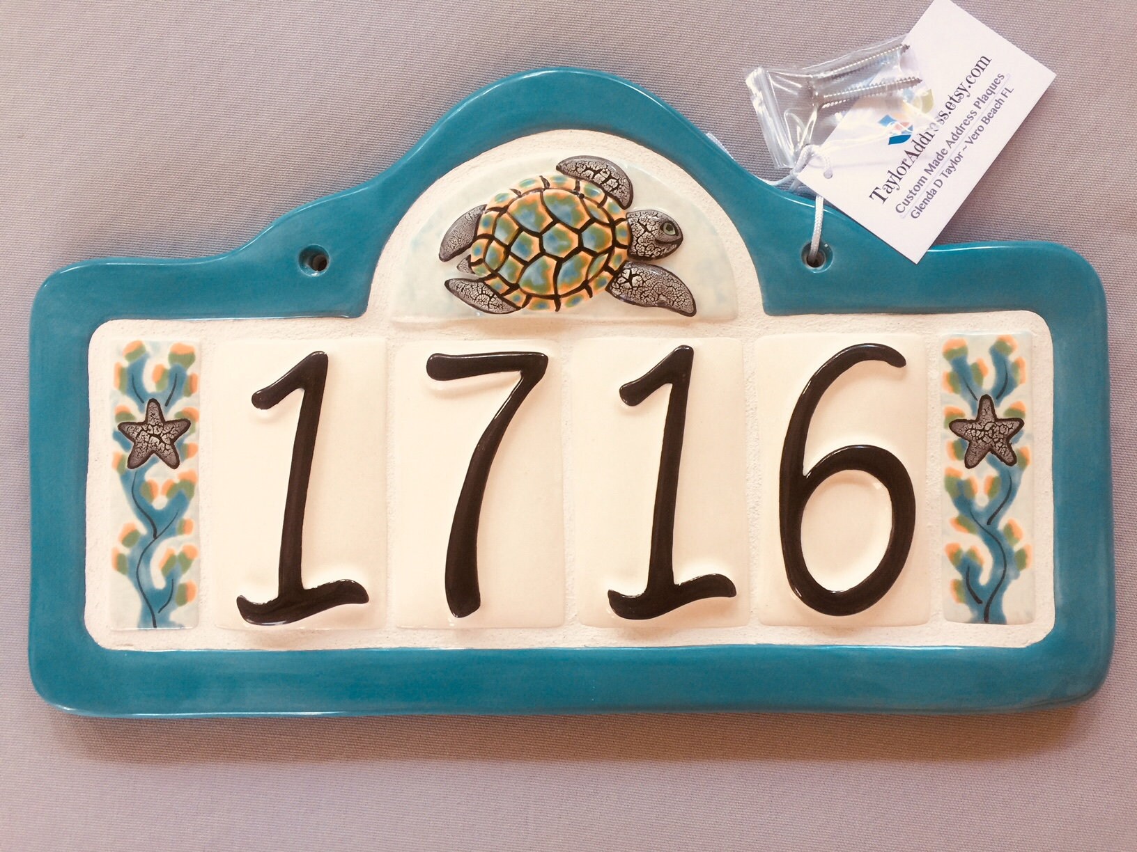Sea Turtle Address Plaque With 4 Numbers Custom Painted | Etsy