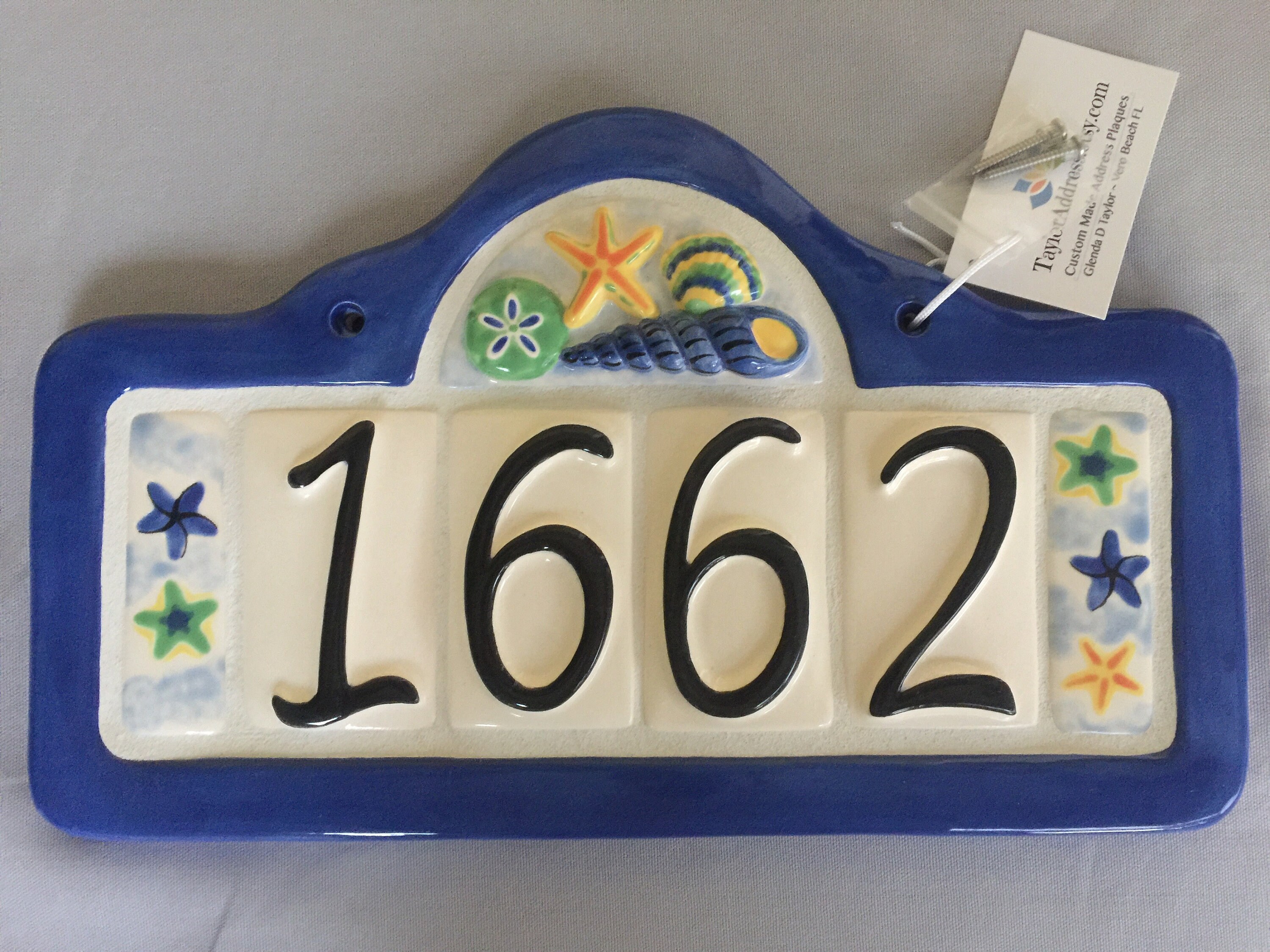 Seashells Address Plaque with 4 Numbers Custom painted | Etsy