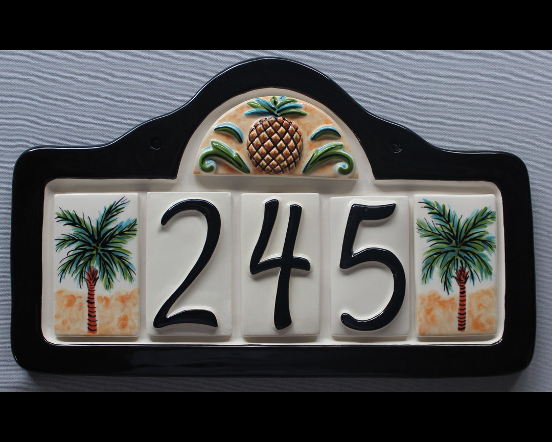 Pineapple Address Plaque With 3 Numbers - Custom Painted Ceramic ...