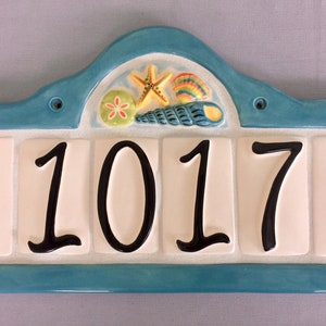 Seashells Address Plaque With 4 Numbers - Custom Painted Ceramic ...