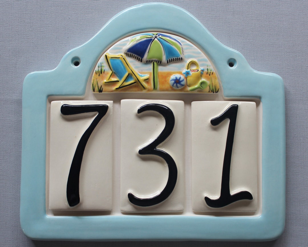 Beach Address Plaque With 3 Numbers - Custom Painted Ceramic Address ...
