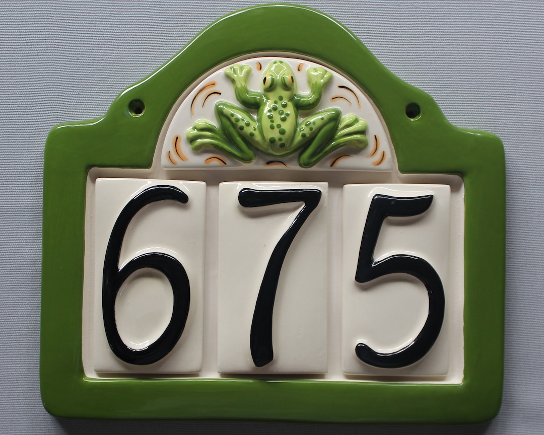 Frog Address Plaque With 3 Numbers - Custom Painted Ceramic Address ...