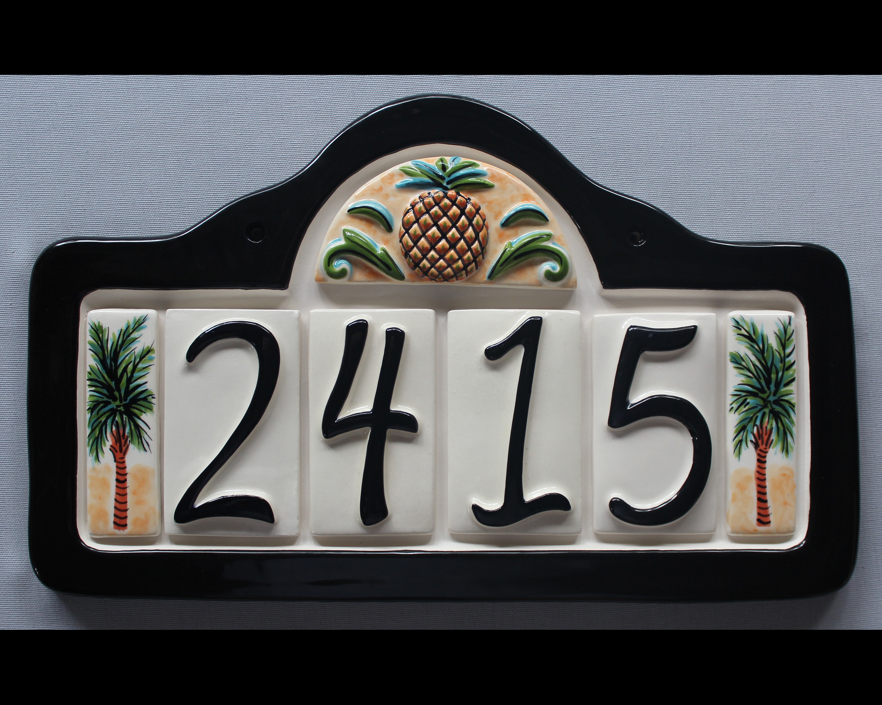 Pineapple Address Plaque With 4 Numbers Custom Painted Ceramic Address ...