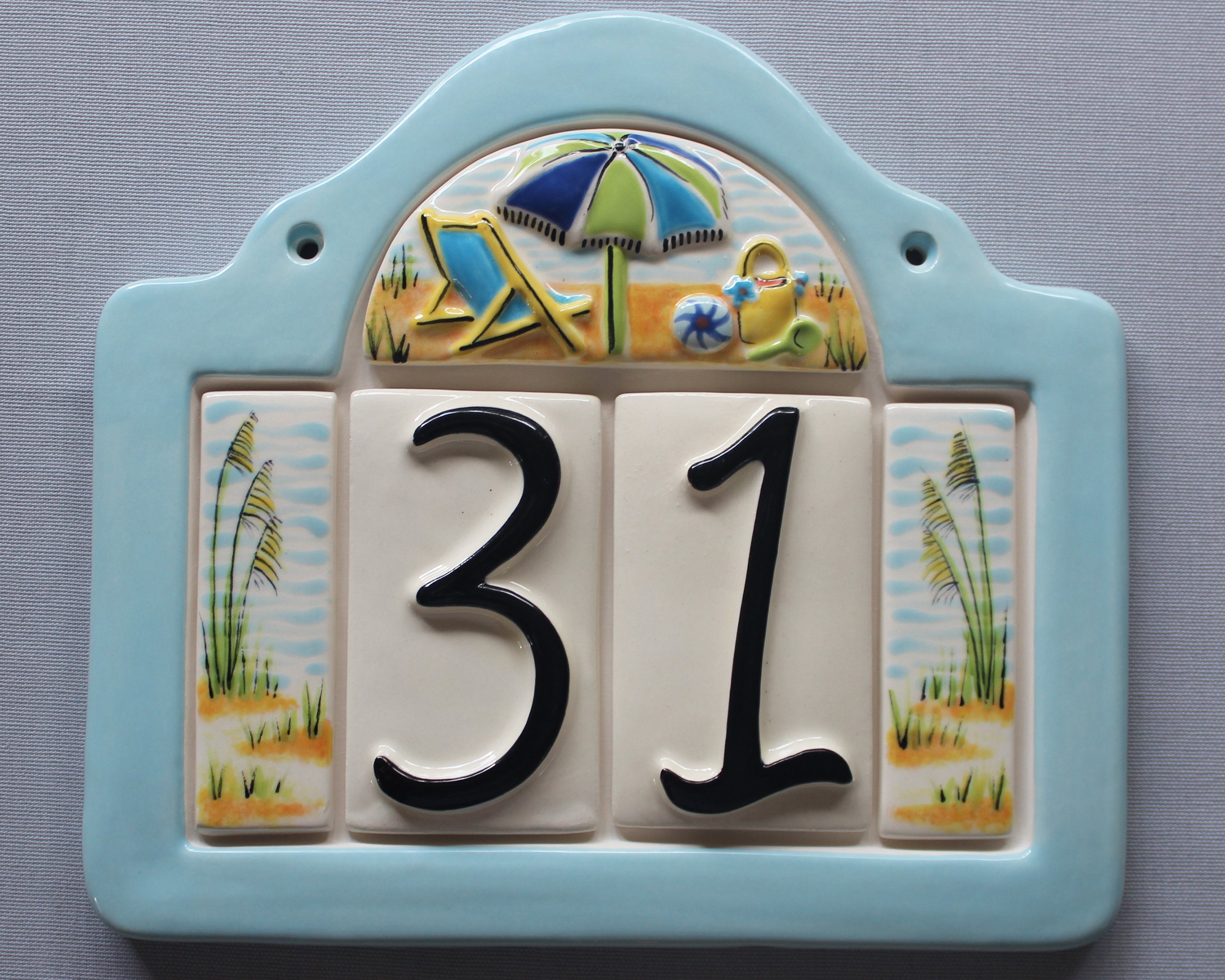 Beach Address Plaque with 2 Numbers Custom painted ceramic | Etsy