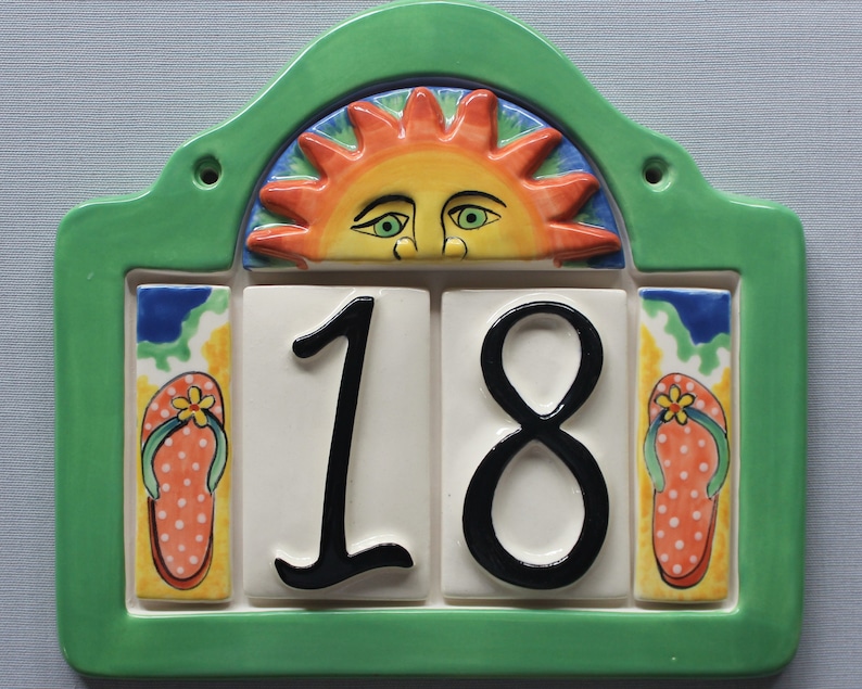 Sun Address Plaque With 2 Numbers Custom Painted Ceramic - Etsy