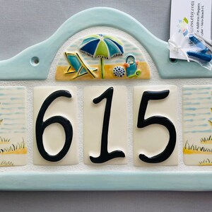 Beach Address Plaque With 3 Numbers + Sea Oats End Tiles - Custom ...