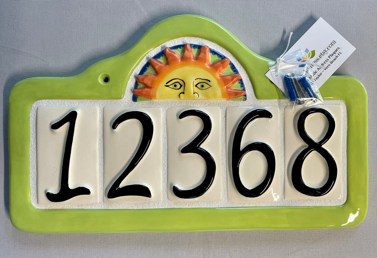 Sun Address Plaque With 5 Numbers - Custom Painted Ceramic Address ...