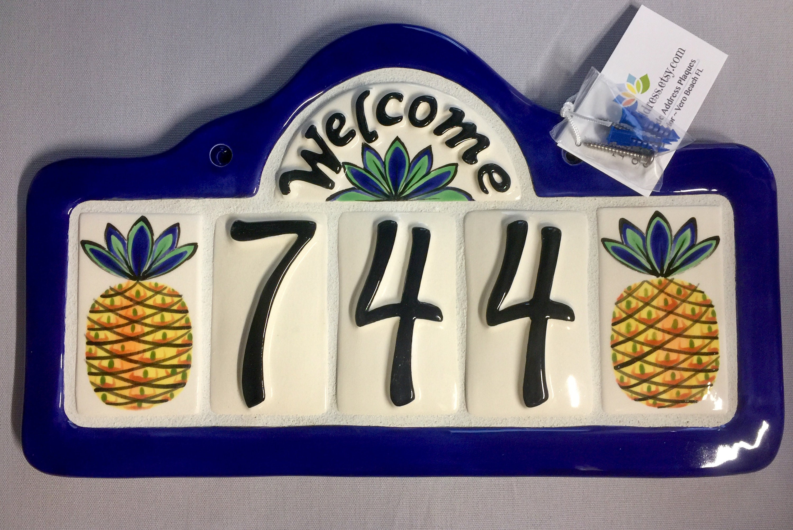 Welcome Address Plaque With 3 Numbers Custom Painted Ceramic | Etsy