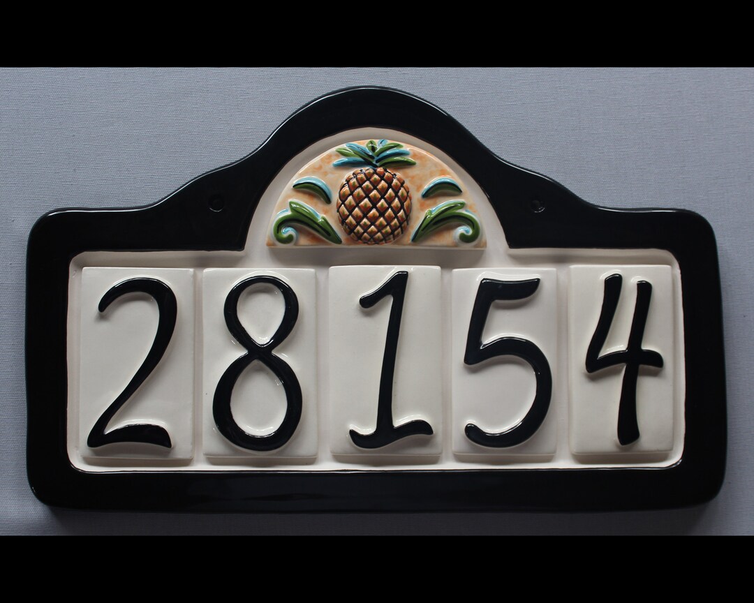 Pineapple Address Plaque With 5 Numbers - Custom Painted Ceramic ...
