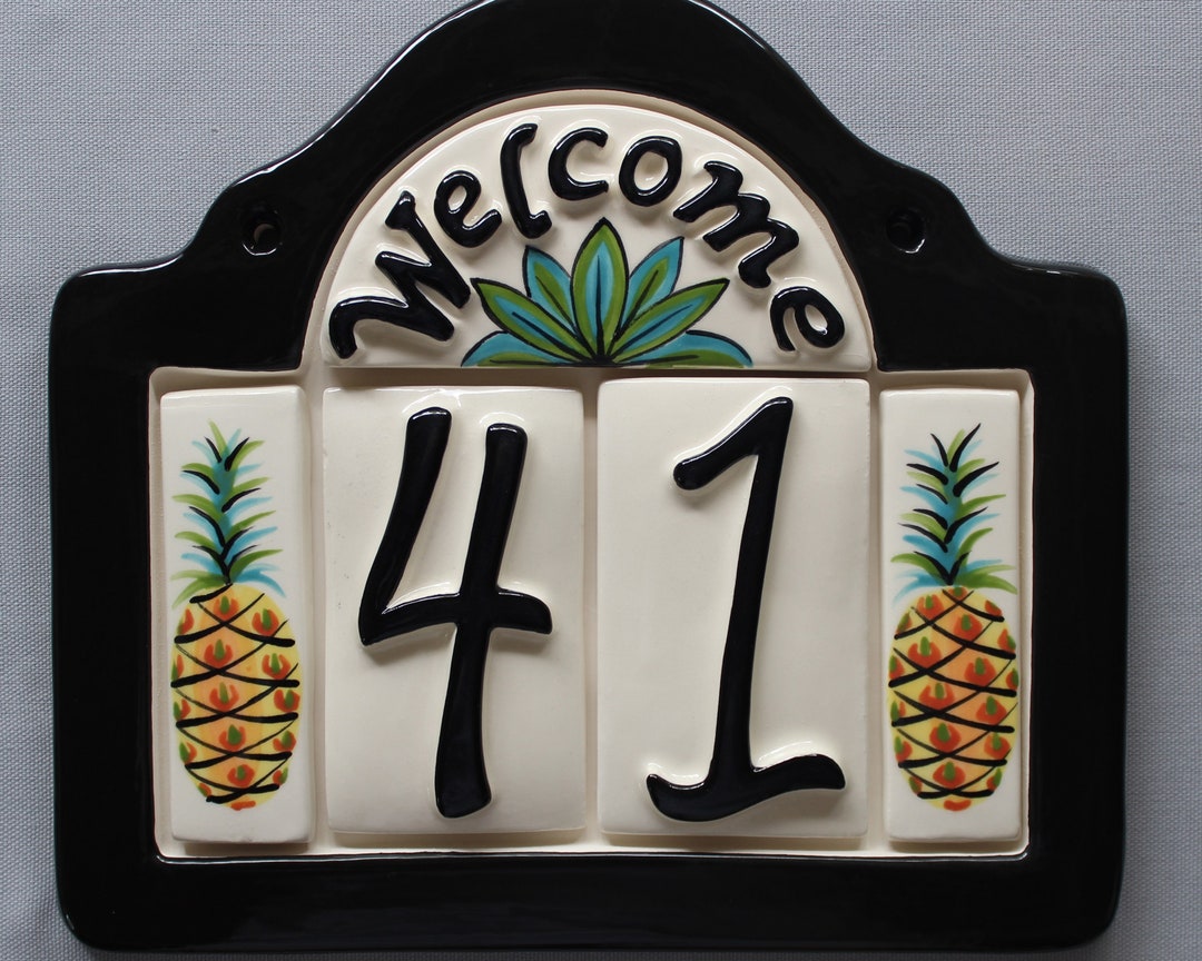 Welcome Address Plaque With 2 Numbers - Custom Painted Ceramic Address ...