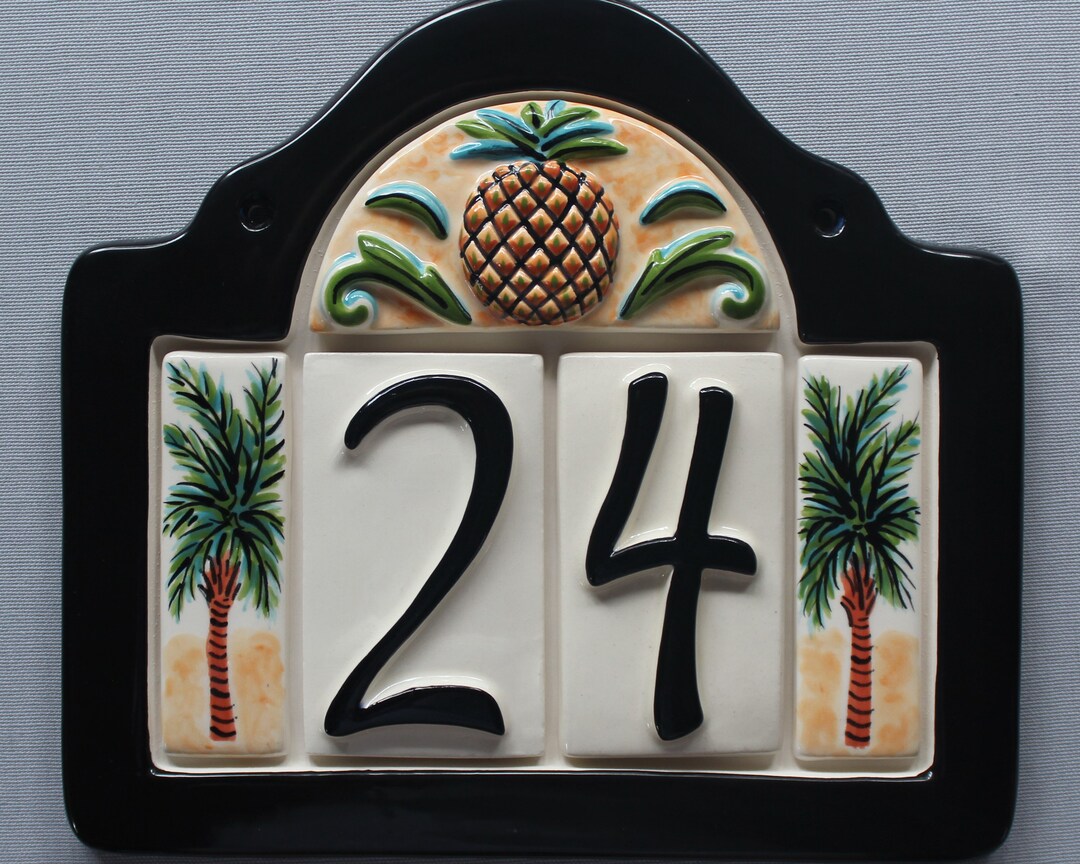 Pineapple Address Plaque With 2 Numbers - Custom Painted Ceramic ...