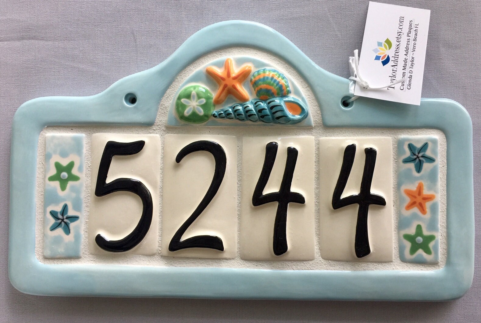 Seashells Address Plaque With 4 Numbers - Custom Painted Ceramic ...