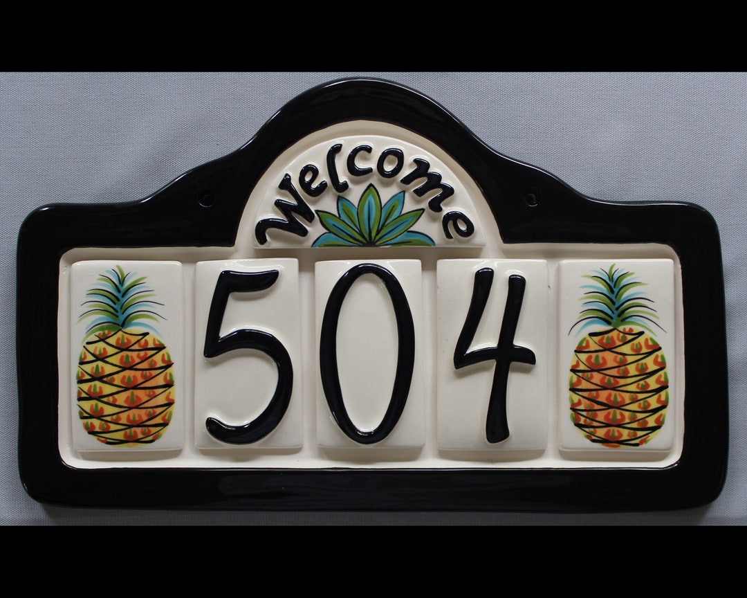 Welcome Address Plaque With 3 Numbers - Custom Painted Ceramic Address ...