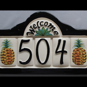 Welcome Address Plaque With 3 Numbers - Custom Painted Ceramic Address ...