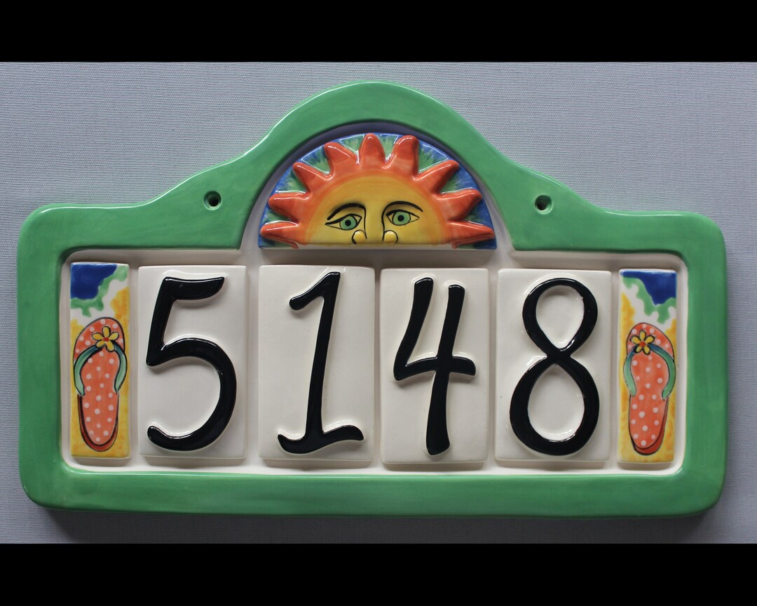 Sun Address Plaque With 4 Numbers - Custom Painted Ceramic Address ...