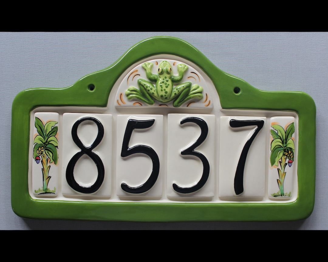 Frog Address Plaque With 4 Numbers - Custom Painted Ceramic Address ...