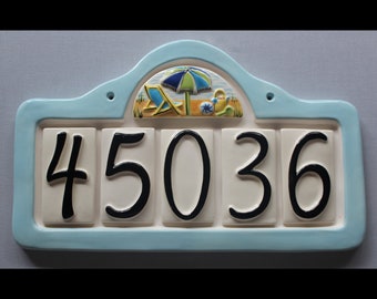 Beach Address Plaque With 4 Numbers Custom Painted Ceramic | Etsy
