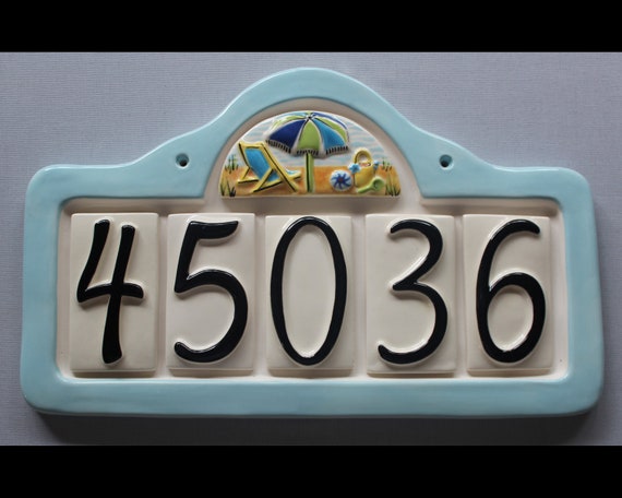 Beach Address Plaque With 5 Numbers Custom Painted Ceramic | Etsy