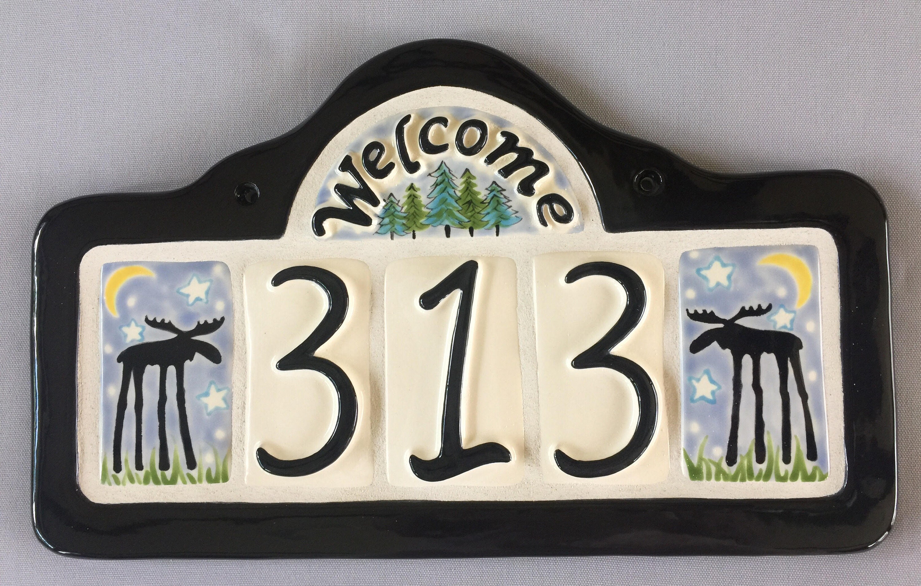 Welcome Address Plaque With 3 Numbers Custom Painted Ceramic | Etsy