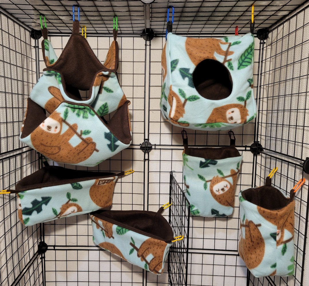 6 Piece XL Happy Sloths Climbing Trees Fleece Jumbo Size Cage Set for ...