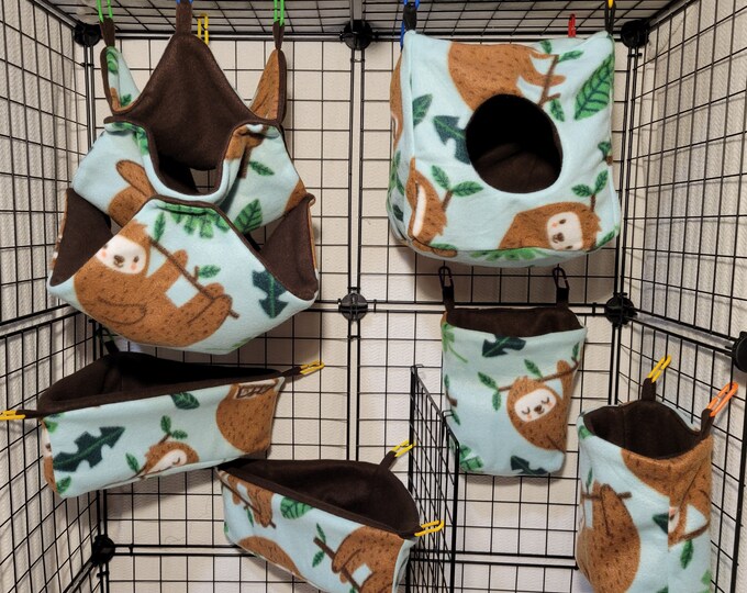 6 - Piece XL Happy Sloths Climbing Trees Fleece Jumbo Size Cage Set for ...