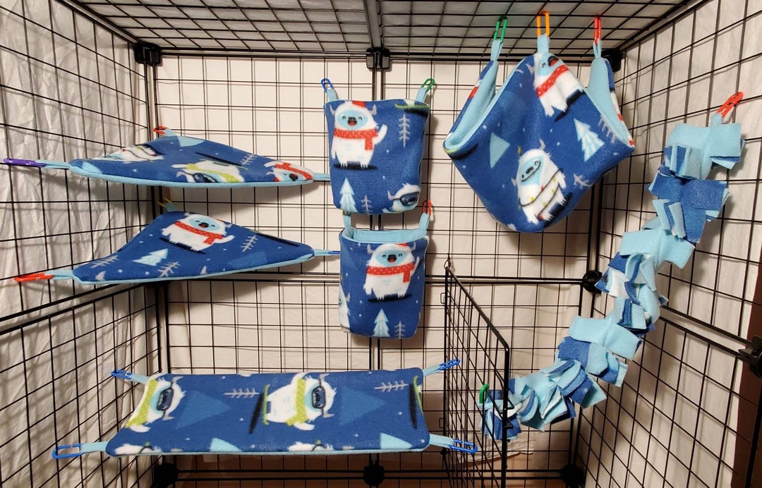 11 Piece Skiing Yeti Fleece Cage Set for Small Animals Ready to Ship - Etsy