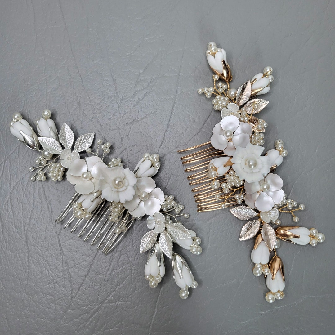 Unique Bridal Tulip Delicate Floral Hair Comb Headpiece Metal Flower ...