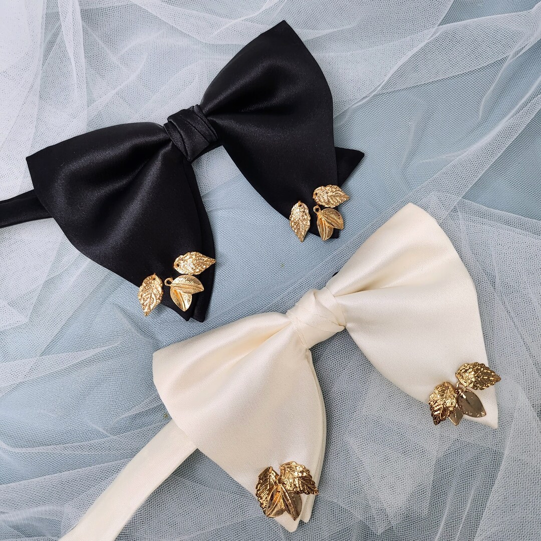 Oversized Bow Tie Pre Large Tied Bow Tie White Black Gold Leaf Tuxedo ...