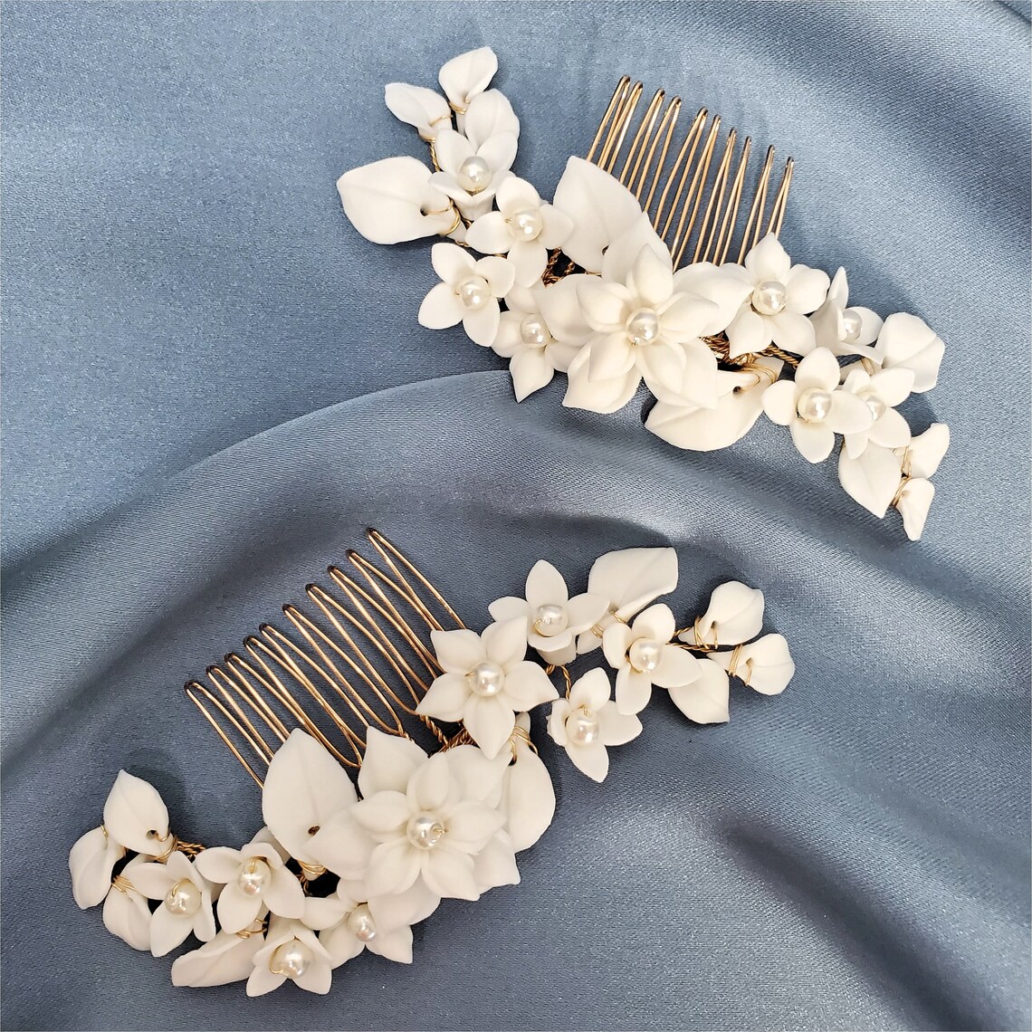 Bridal Ceramic Floral headpiece comb gold Veil comb flower | Etsy