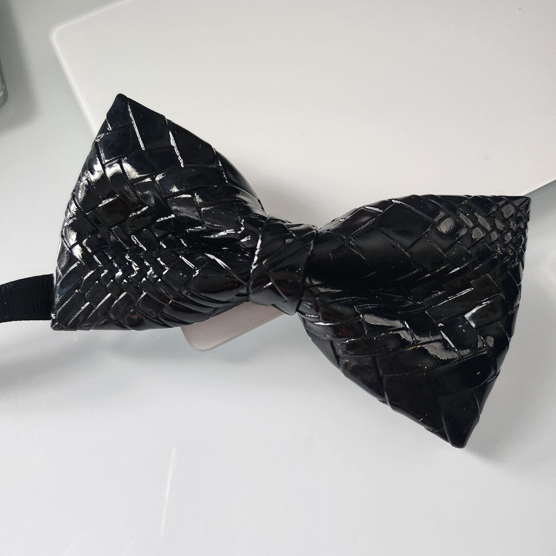 Handmade Woven Twist Patent Leather Bow Tie Shiny Formal Event Texture ...
