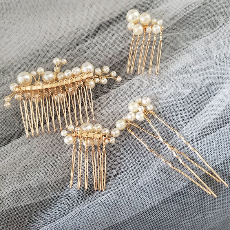 5pcs Bridal Classy Pearl Comb Pin Set headpiece Hairpiece | Etsy