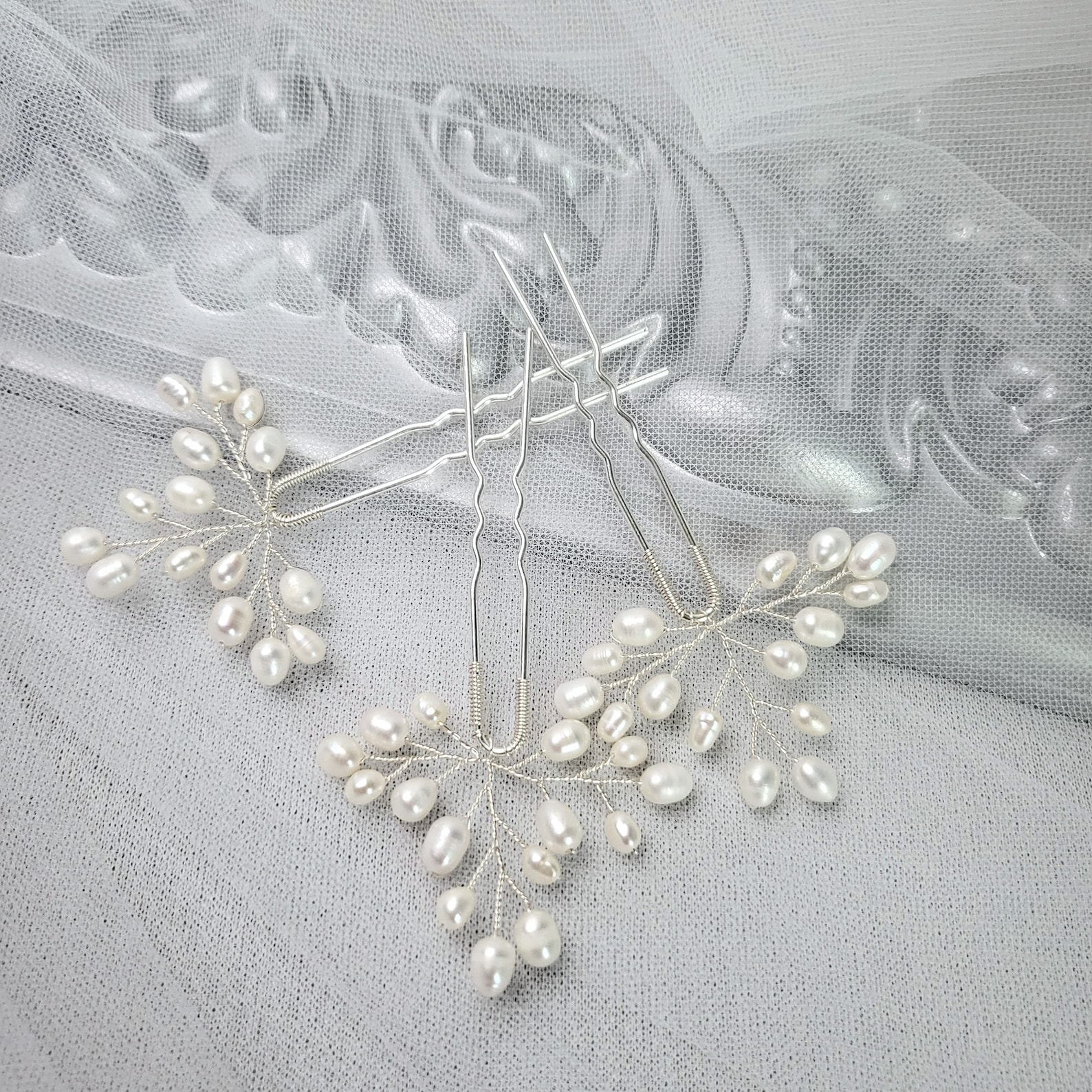 Natural Freshwater Pearl Hair Pins , Bridal Hairpiece Evening Event ...