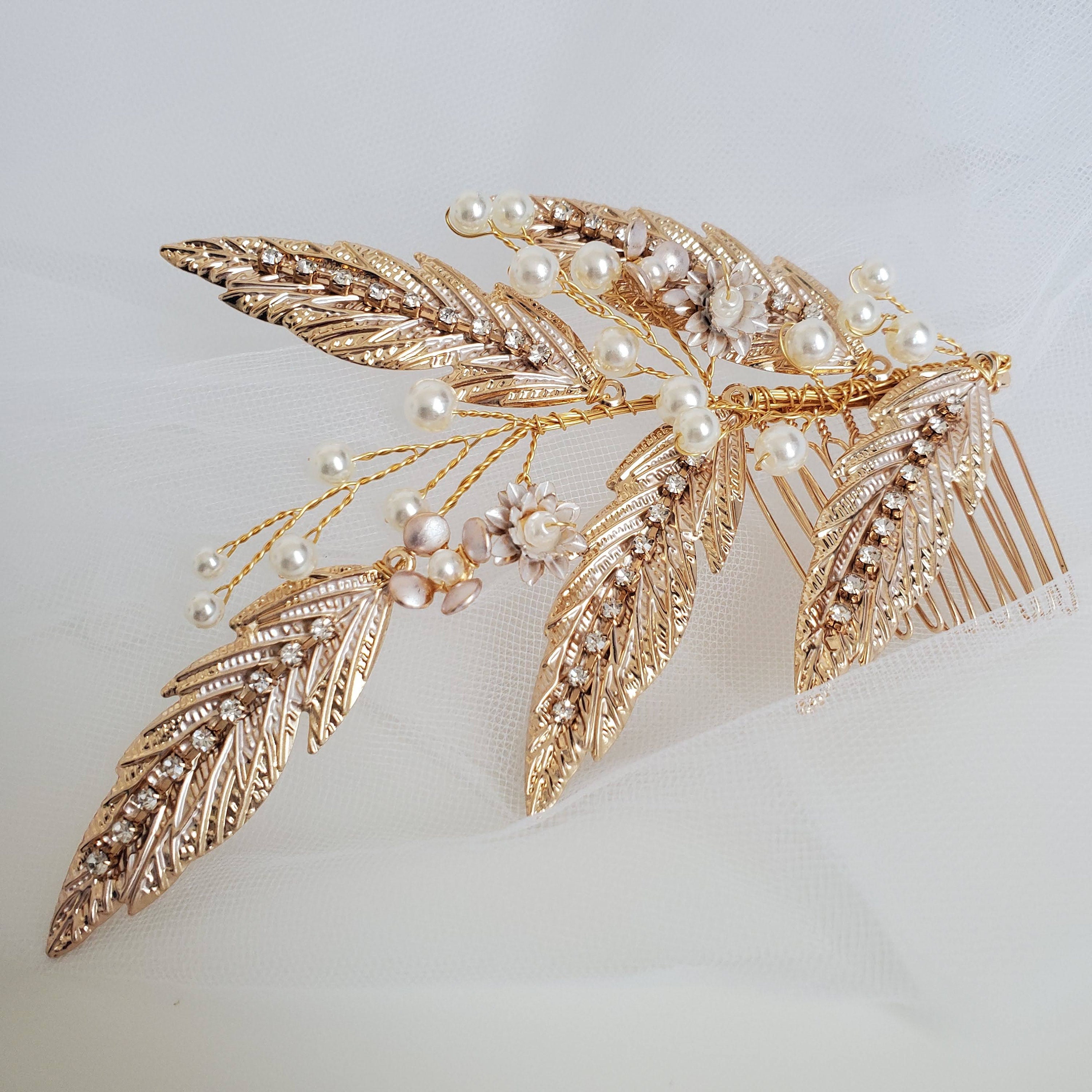 Bridal Gold Metal Foil Leaf Flower Headpiece Golden Bride Cheongsam ...