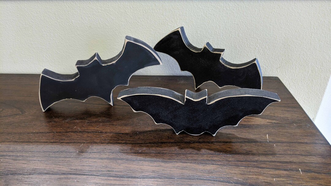 Three Wooden Halloween Decor Bats, Stand Alone, Spooky, Seasonal, Decor ...
