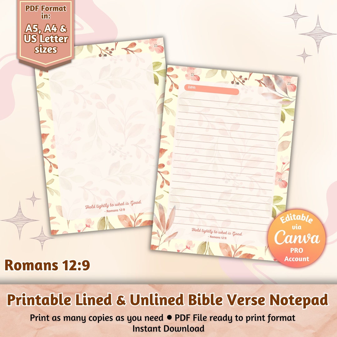 Printable Bible Verse Notepad, Floral Stationery (digital Download) - Etsy