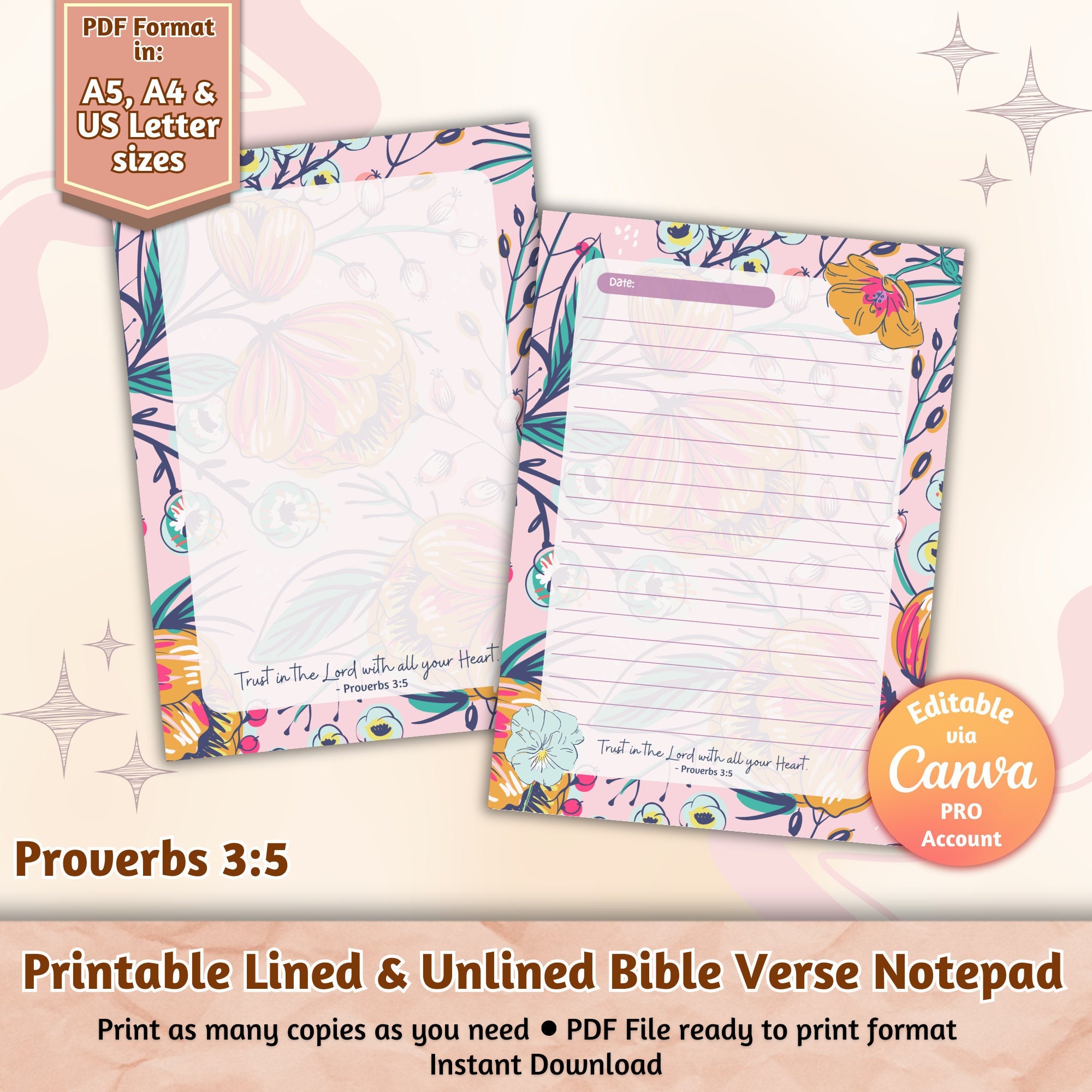 Printable Bible Verse Notepad, Lined and Unlined Stationery, Digital ...