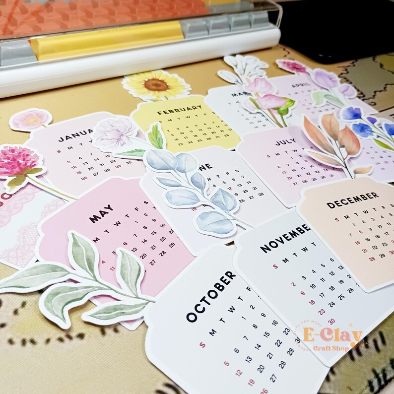 Printable Flowers 2025 Desk Calendar, Printable Calendar, Desk Calendar, PNG for Cameo and ...