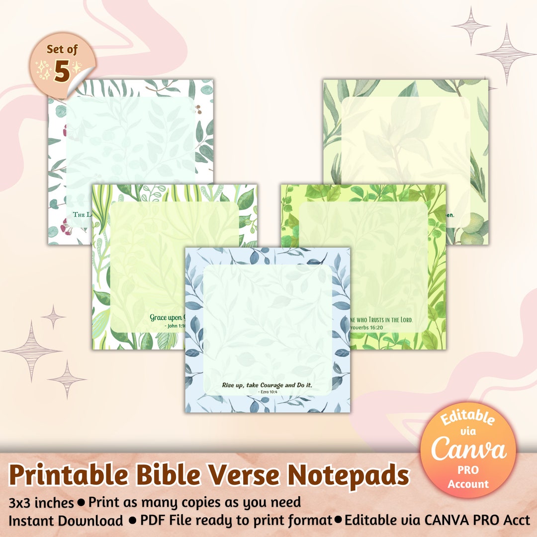 Floral Bible Verse Notepad Set, Inspirational Printable (digital ...