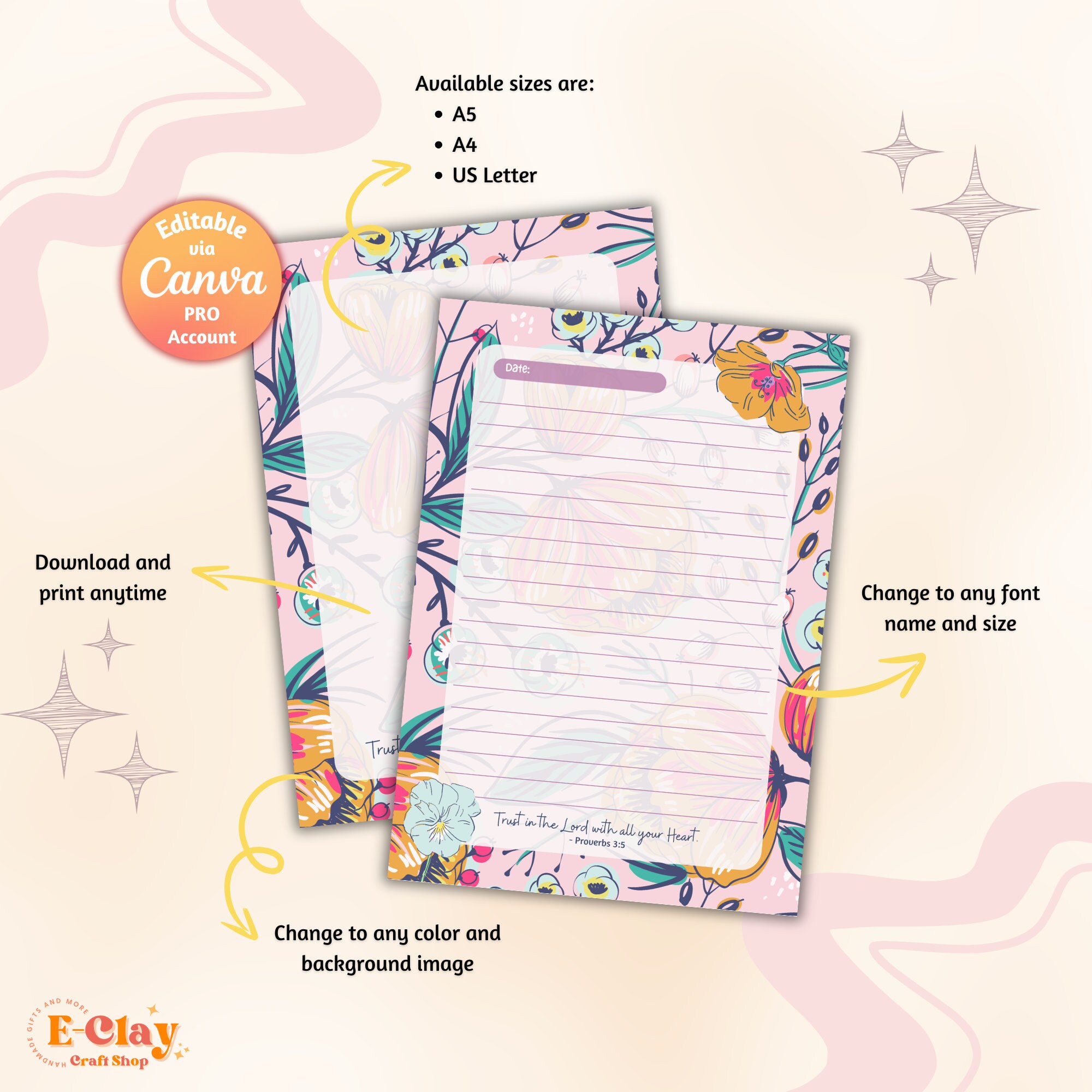Printable Bible Verse Notepad, Lined and Unlined Stationery, Digital ...
