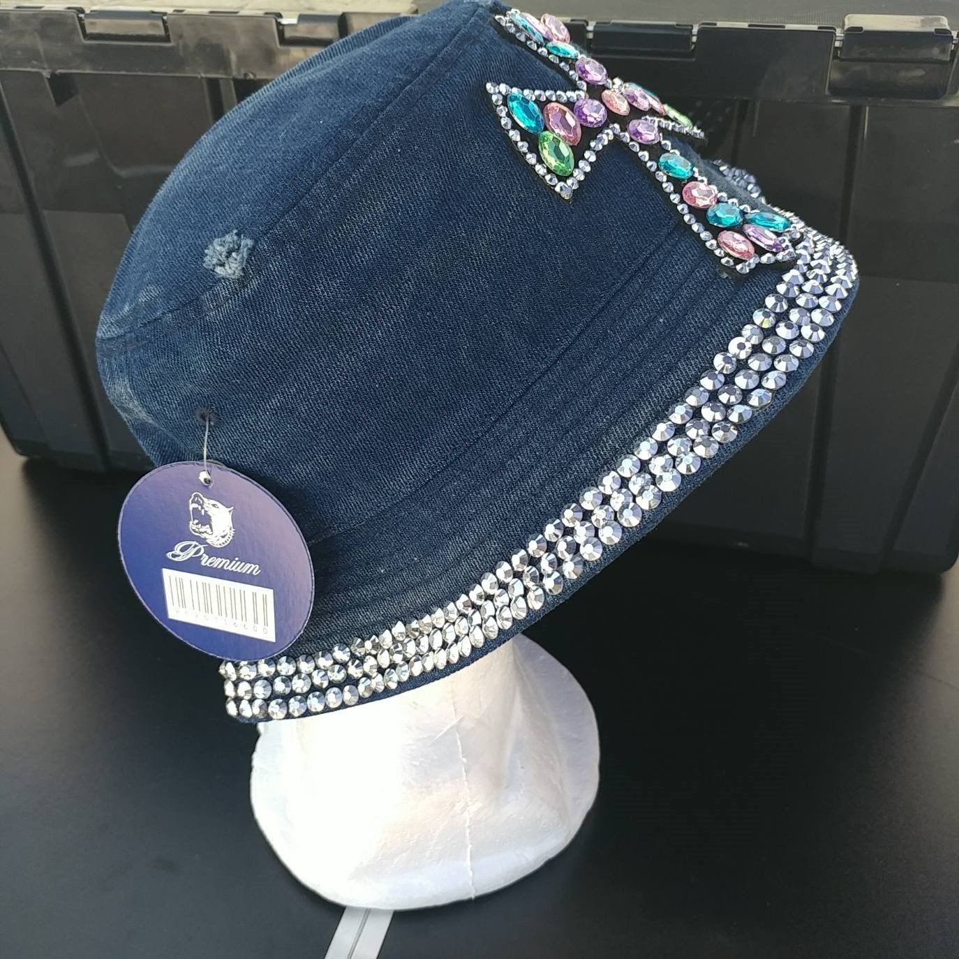 Cute Distressed Denim Bucket Hat With Rhinestones - Etsy