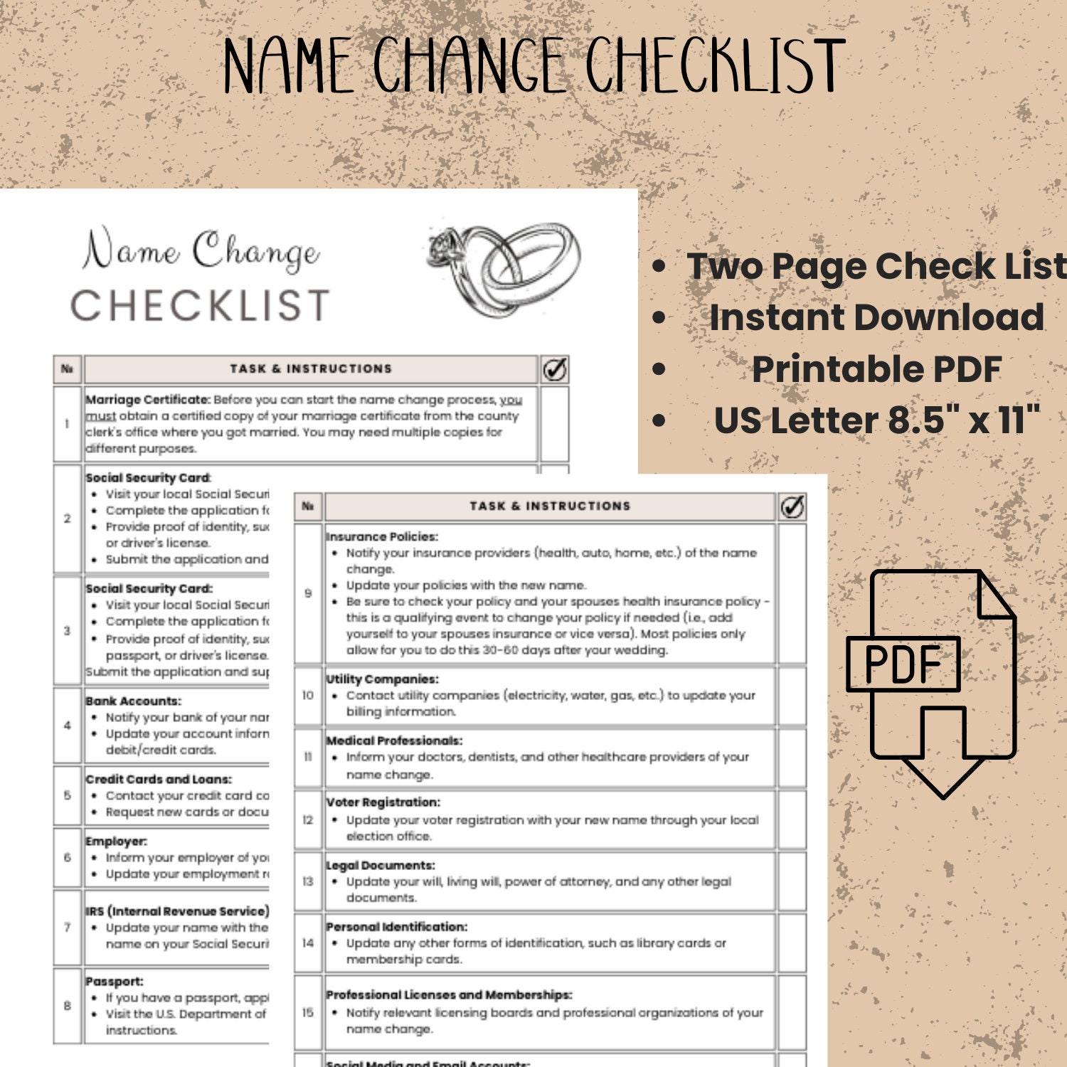 Comprehensive Newlywed Bride Name Change Checklist - Downloadable PDF ...