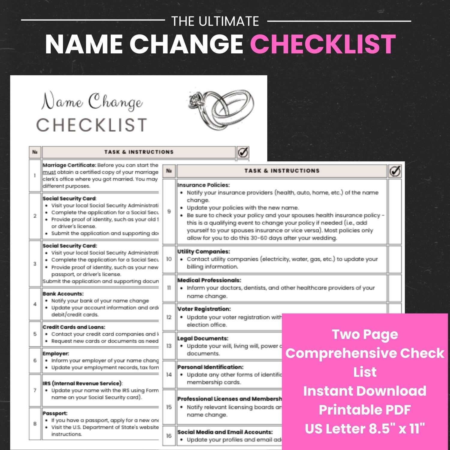 Comprehensive Newlywed Bride Name Change Checklist - Downloadable PDF ...