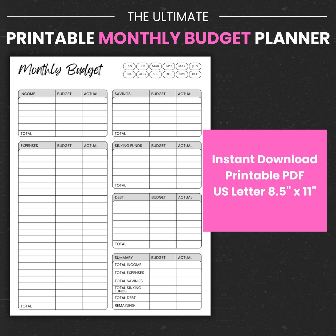 Monthly Budget Planner Printable | Monthly Budget Sheet PDF | Personal ...