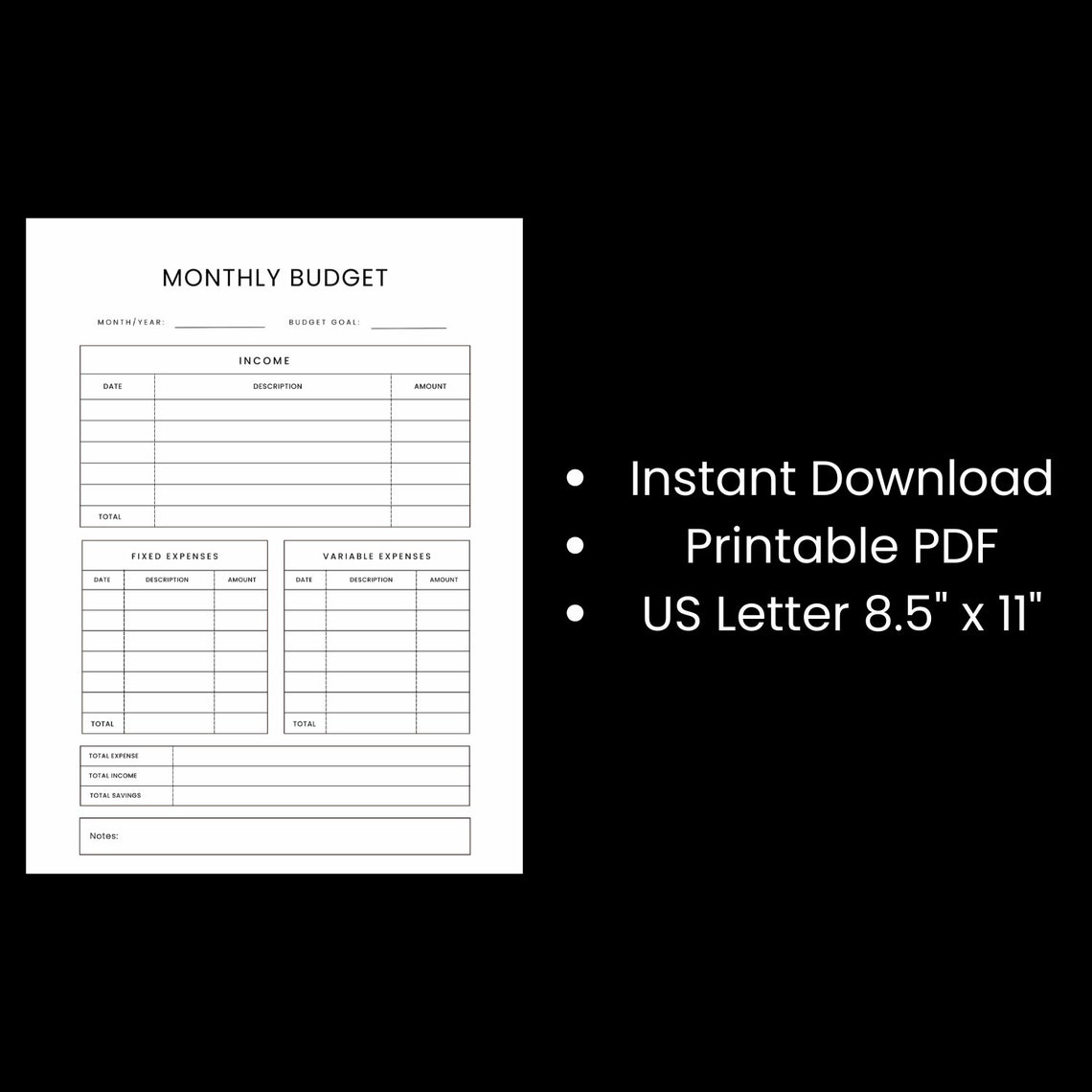 Monthly Budget Planner Printable Monthly Budget Sheet PDF Personal ...