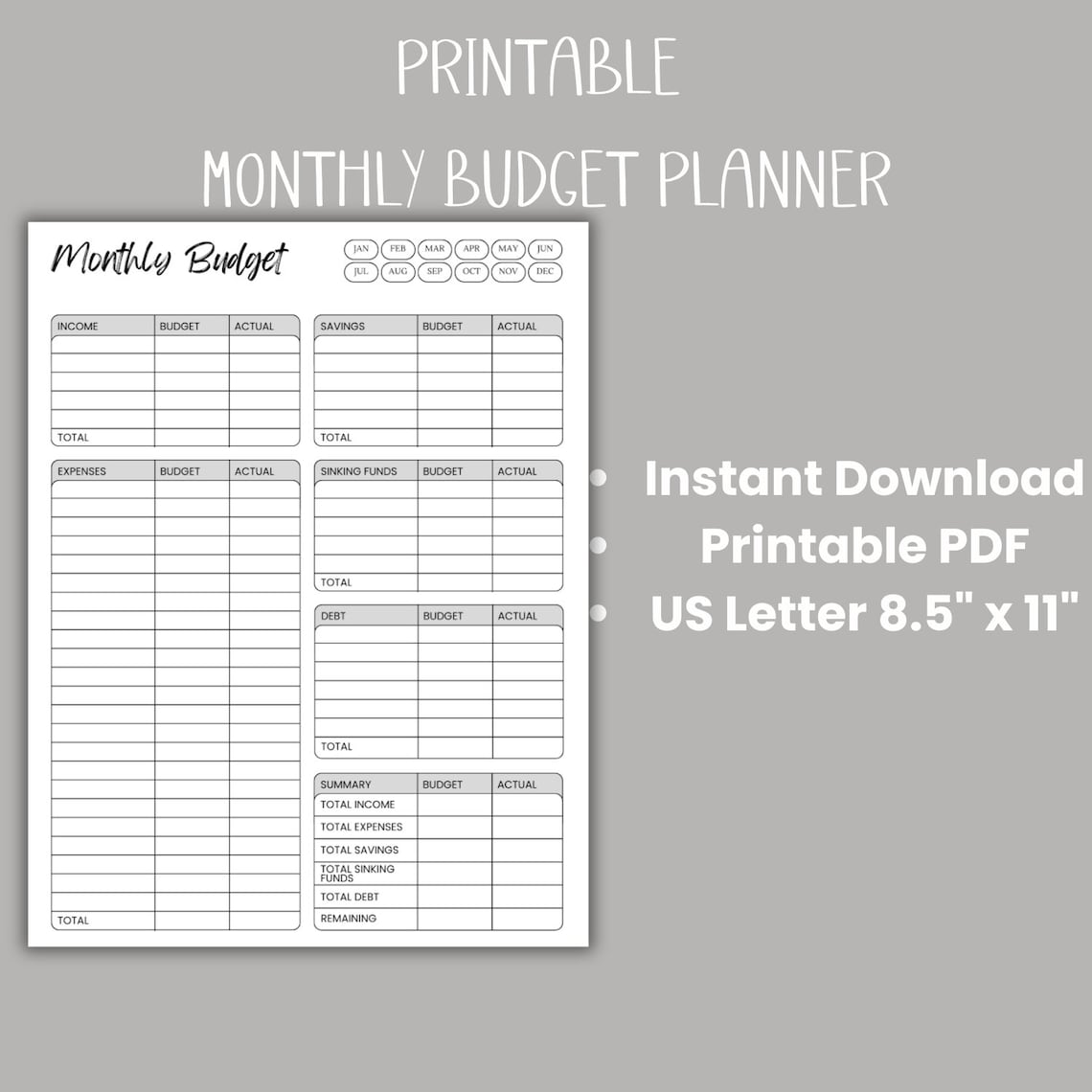 Monthly Budget Planner Printable | Monthly Budget Sheet PDF | Personal ...