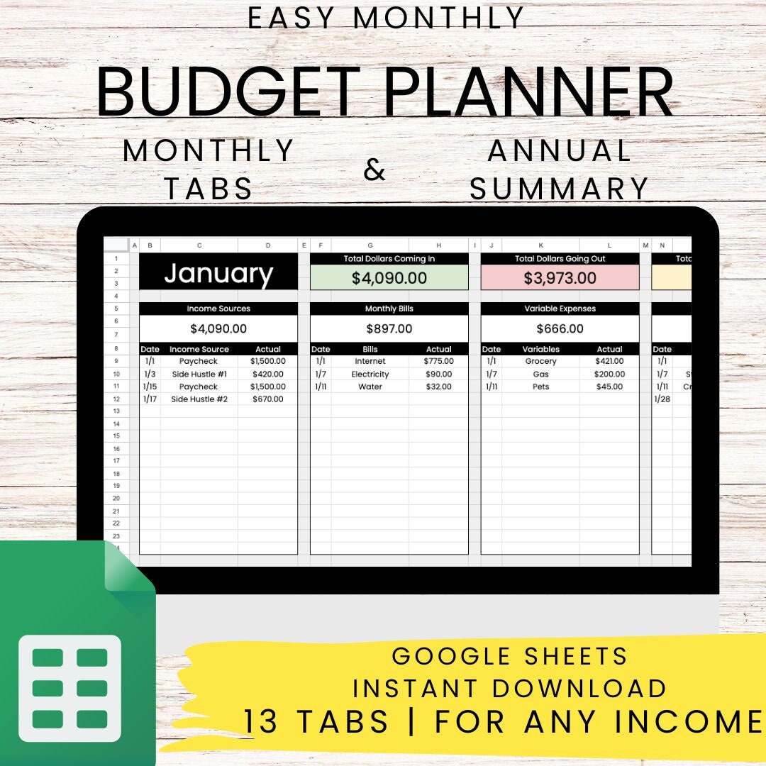 Easy Paycheck Monthly Budget Planner, Yearly Finance Tracker, Google ...